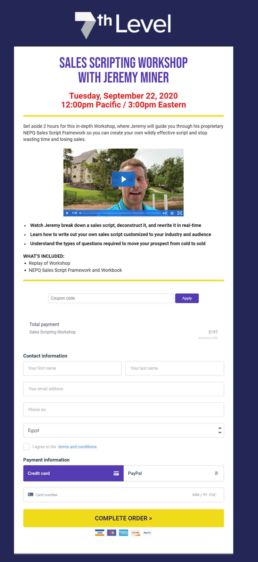 Jeremy Miner Sales Scripting Workshop
